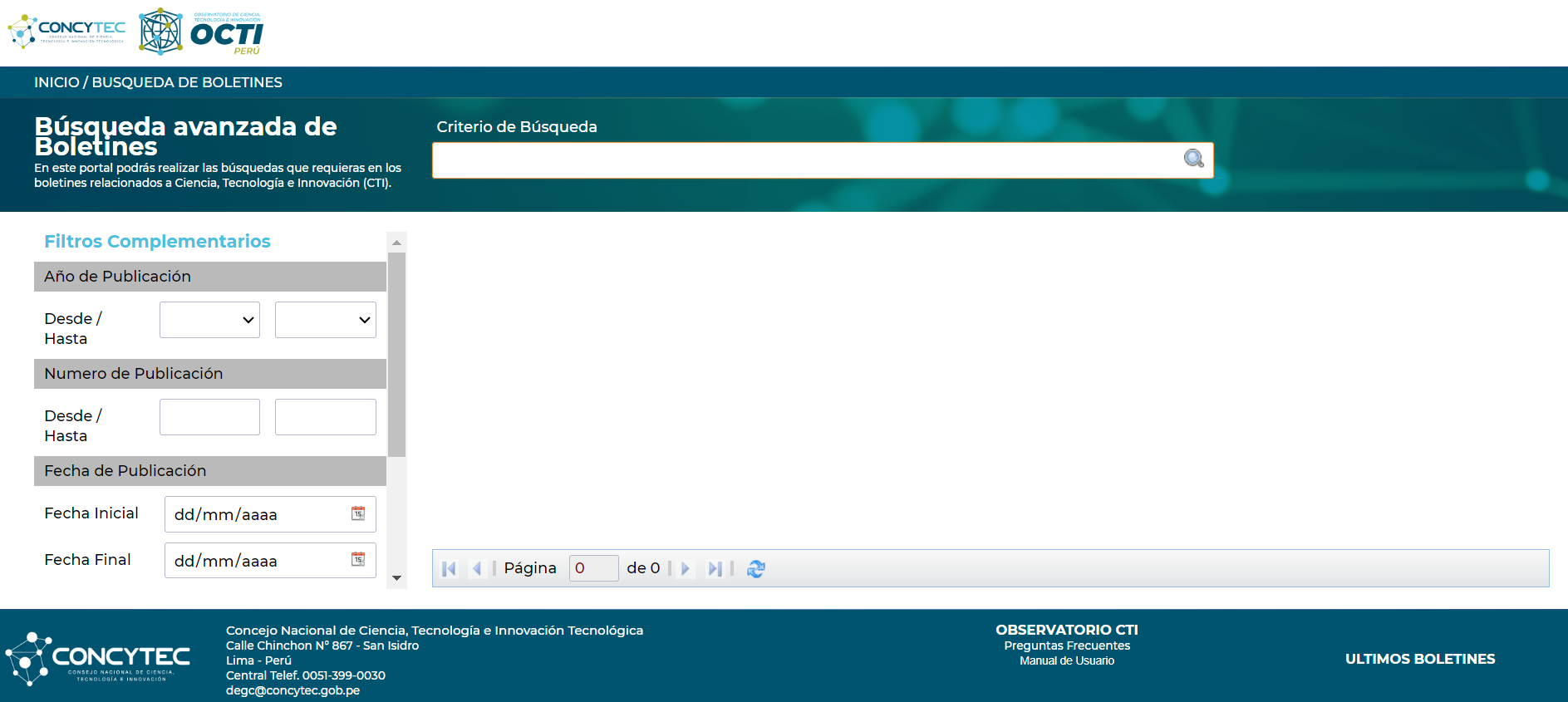 OCTI-CONCYTEC: Buscador de boletines de vigilancia tecnológica — OVTT